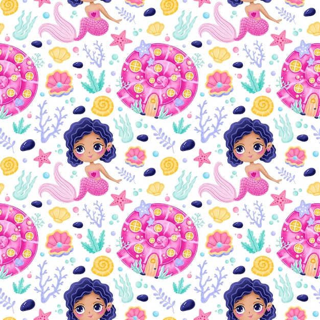 Vibrant Mermaid Motifs and Underwater Treasures Pattern | Jiffy Designs