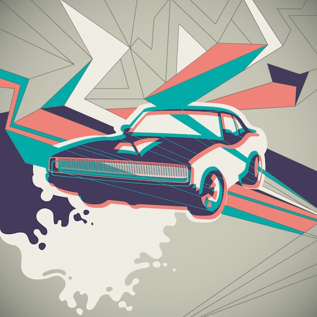 Vibrant Geometric Muscle Car Illustration with Splashing Colors | Jiffy ...