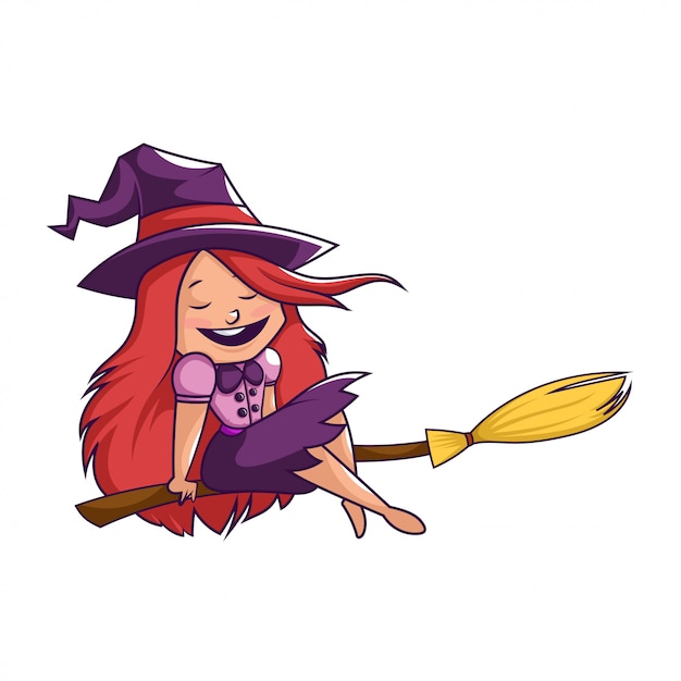 Whimsical Witch Soaring on Broomstick, Joyful Magical Illustration ...