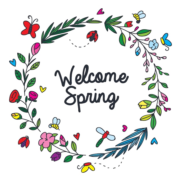 Vibrant Spring Floral Wreath with 'Welcome Spring' Message | Jiffy Designs