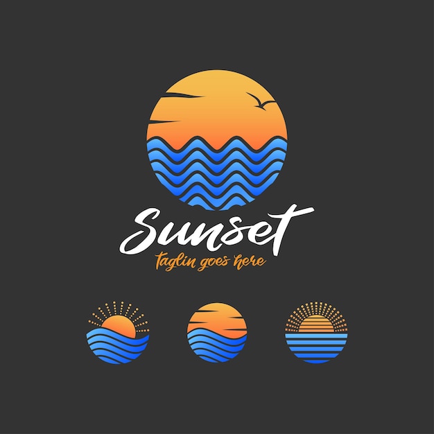 Sunset Themed Vector Icon Collection with Waves and Sun | Jiffy Designs