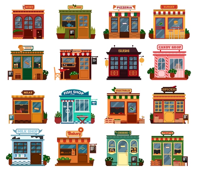 Vibrant Collection of Diverse Storefront Designs and Illustrations ...