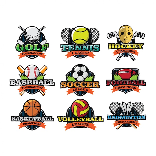 Diverse Sports Emblem Collection Featuring Iconic Equipment and Gear ...
