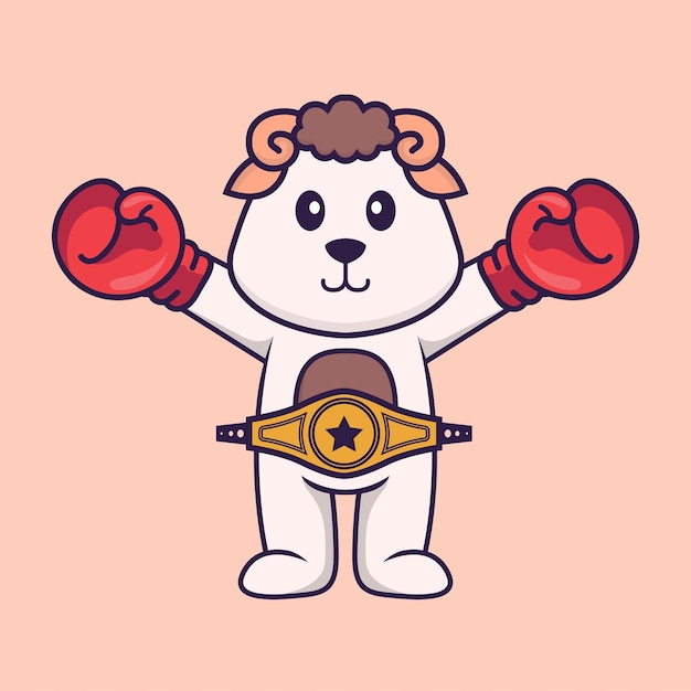 Cute Cartoon Sheep Boxer with Championship Belt | Jiffy Designs