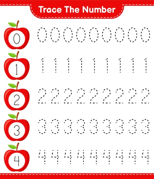 Vibrant Apple-Themed Tracing Worksheet for Numbers 0-4 | Jiffy Designs