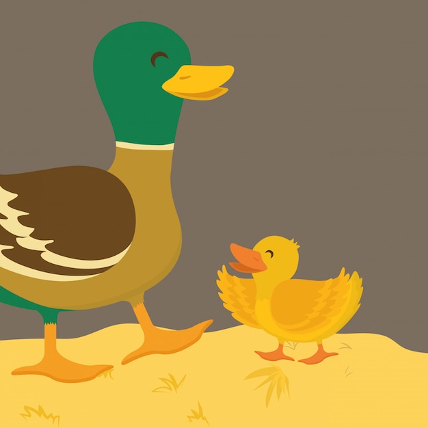Vibrant Duck and Duckling Illustration with Textured Background | Jiffy ...
