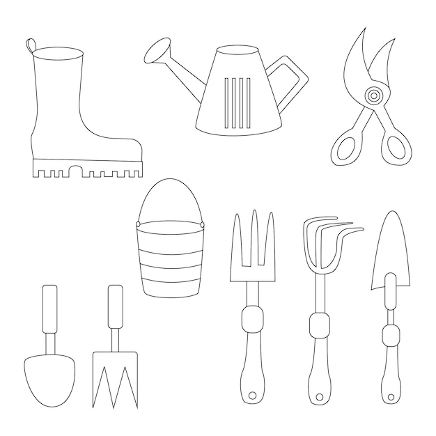 Gardening Tools and Accessories: Simple Outline Illustrations | Jiffy ...