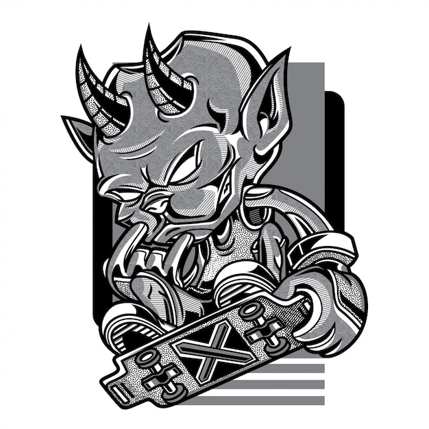 Fierce Demonic Creature Wielding Game Controllers | Jiffy Designs