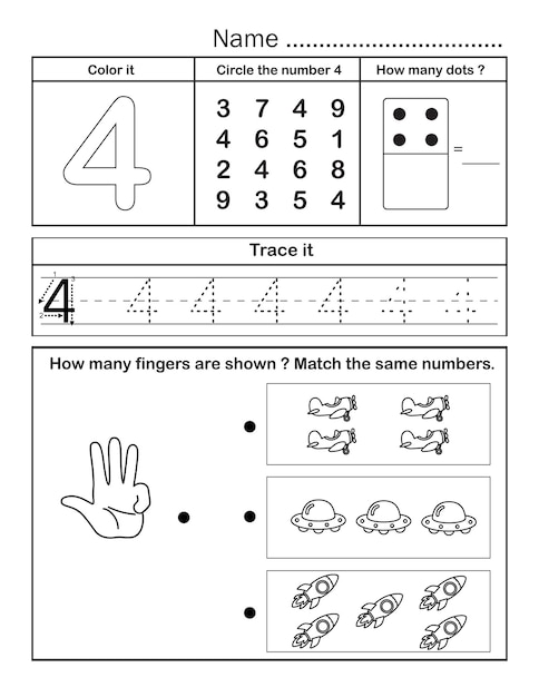 Engaging Educational Worksheet Featuring the Number 4 | Jiffy Designs
