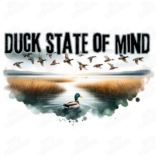 'Duck State of Mind' Serene Wetland Scene with Flying Ducks | Jiffy Designs