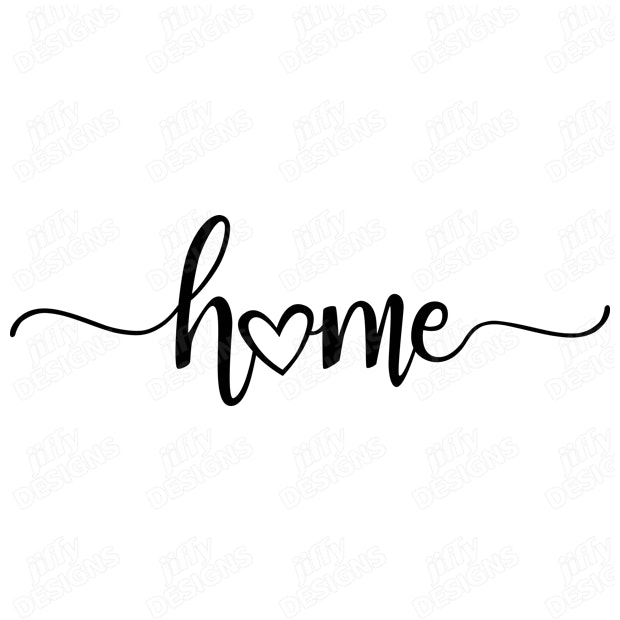 'Home' Elegant Cursive Script with Heart Replacing 'O' | Jiffy Designs