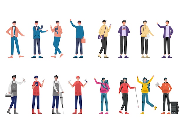 Diverse Collection of Vibrant Illustrated Characters in Everyday Poses ...