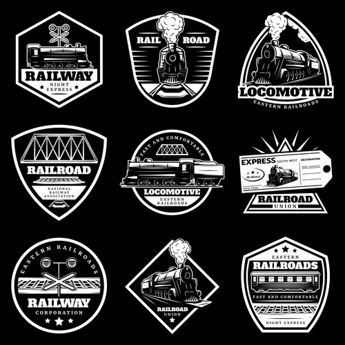 Vintage White Locomotive Train Labels Set With Railroad Wagons Ticket ...
