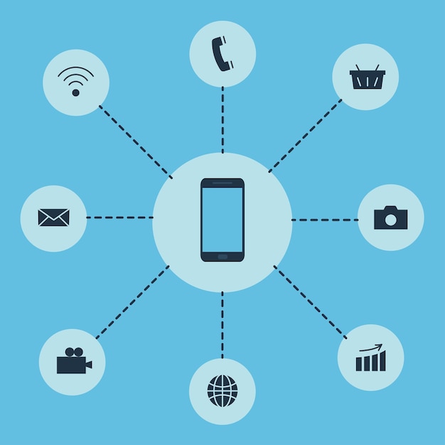 Minimalist Smartphone Connectivity Icons on Vibrant Blue Background | Jiffy