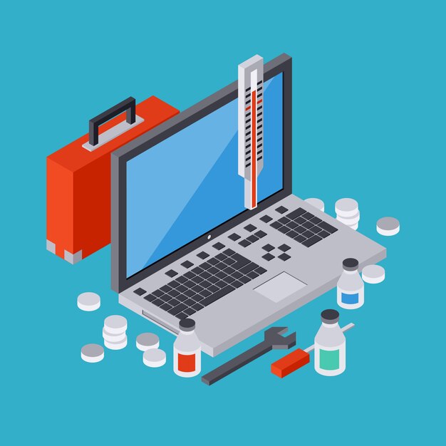 Isometric Digital Healthcare Illustration with Laptop and Medical ...