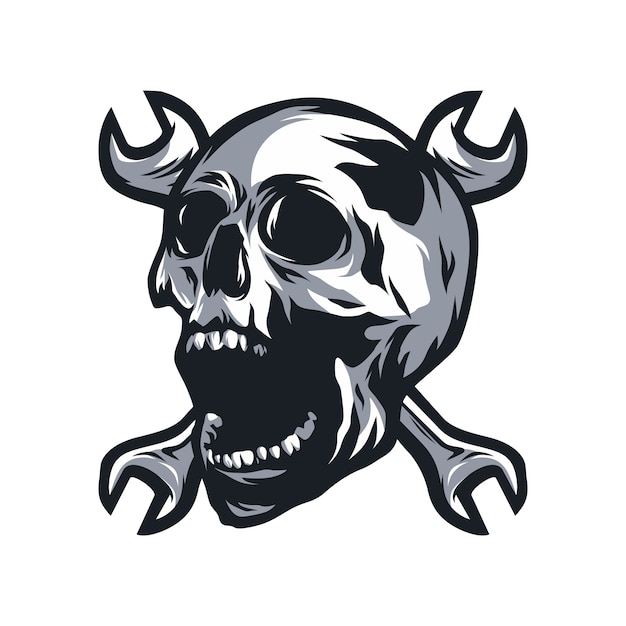 Menacing Bull Skull with Horns and Crossbones Graphic Illustration ...