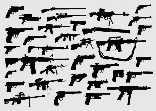 Diverse Assortment of Firearms: Silhouettes of Handguns, Rifles, and ...