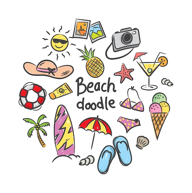 Vibrant Beach-Themed Doodle Artwork with Iconic Summer Elements | Jiffy ...