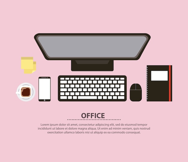 Office Desk Setup with Computer and Accessories Illustration | Jiffy ...