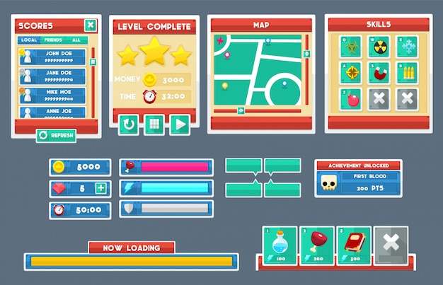 Vibrant Retro Video Game Interface Elements Collection | Jiffy Designs