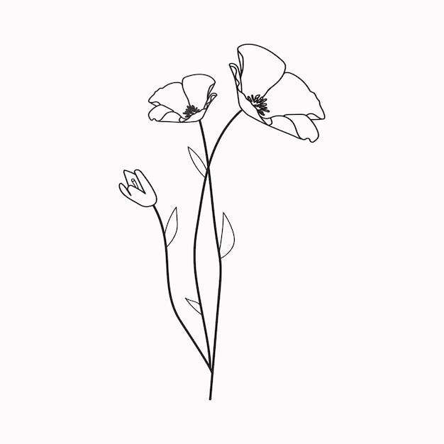 Delicate Floral Line Drawing of Dainty Blossoms | Jiffy Designs