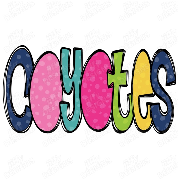 'Coyotes' Vibrant Bubble Letters with Polka Dot Textures and ...