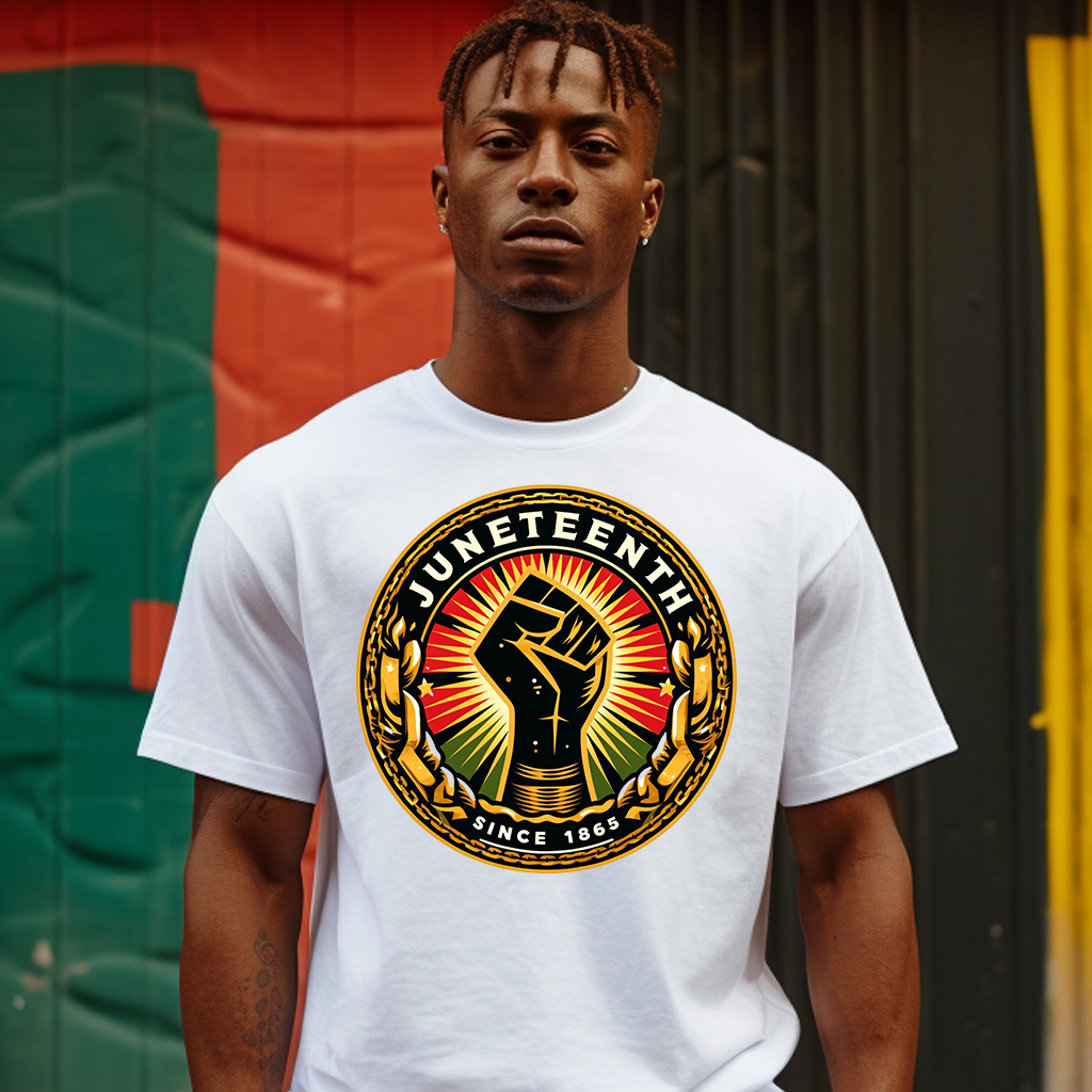 'Juneteenth Since 1865' Powerful Raised Fist Emblem with Radiant ...
