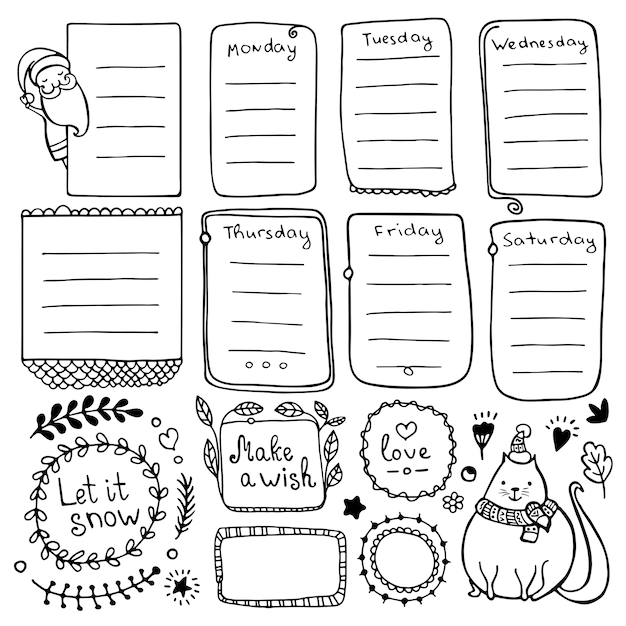 Charming Doodles for Weekly Planner with Whimsical Elements | Jiffy Designs