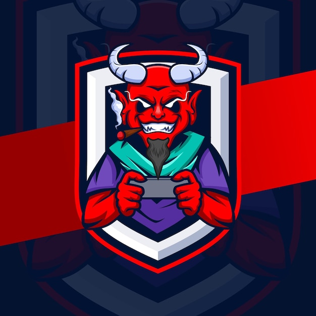 Fierce Gamer Devil Mascot Wielding Game Controller | Jiffy Designs