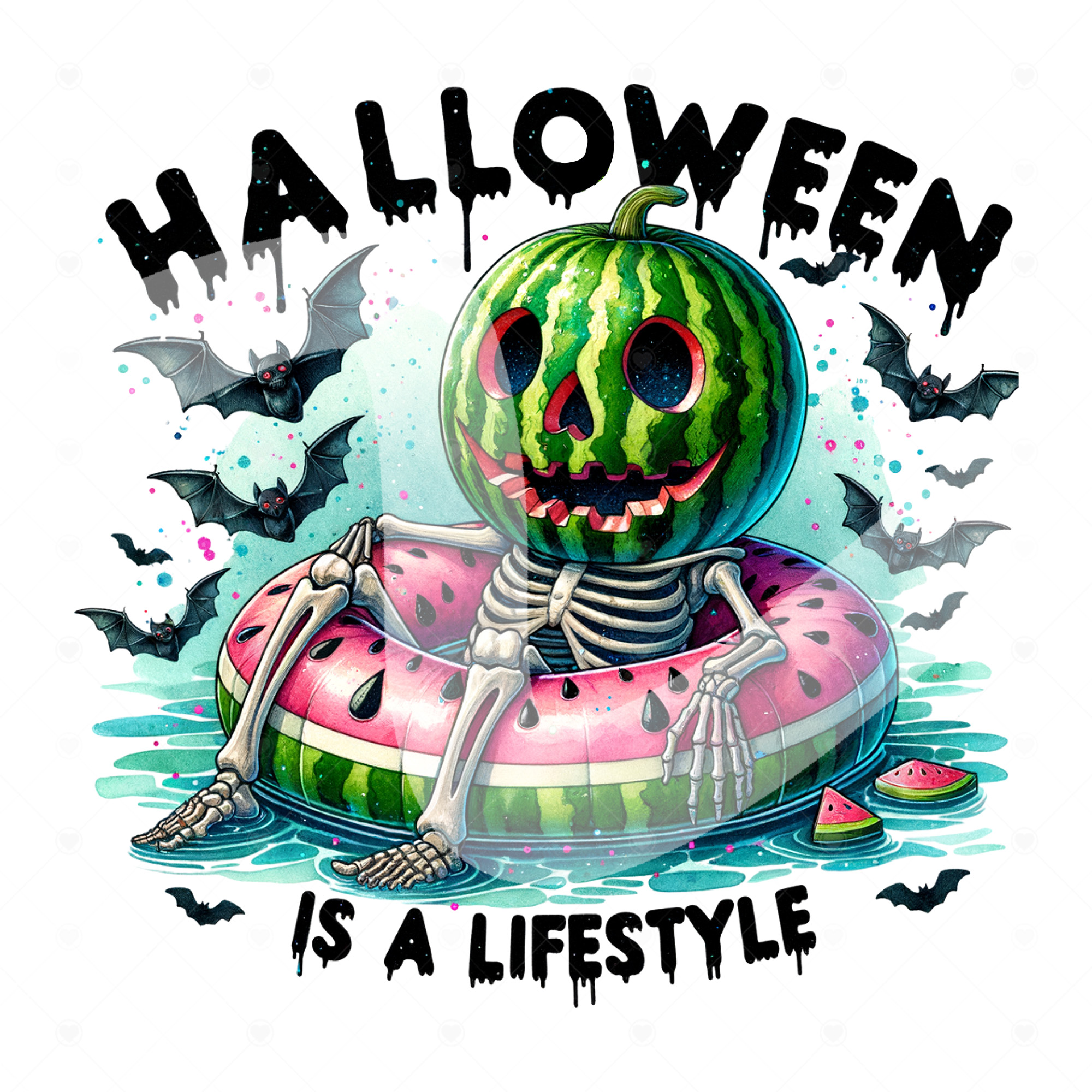 'Halloween Is A Lifestyle' Spooky Watermelon Skeleton in Fruity Float ...