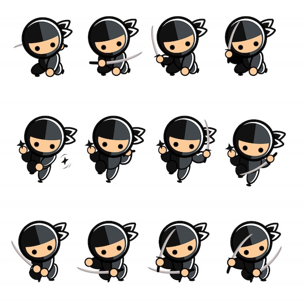 Adorable Ninja Warrior Chibi Characters in Action Poses | Jiffy Designs