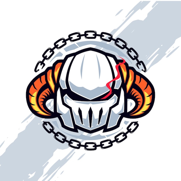 Fierce Skull Emblem with Fiery Horns and Chains | Jiffy Designs