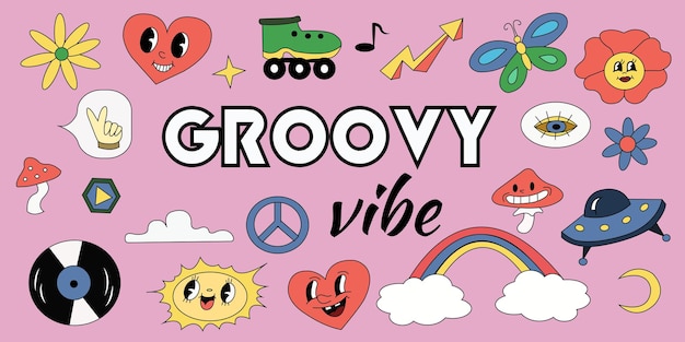 Vibrant Retro Cartoon Icons Expressing a Joyful, Groovy Vibe | Jiffy ...