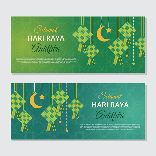 Vibrant Hari Raya Celebration Banners with Intricate Ketupat Designs ...