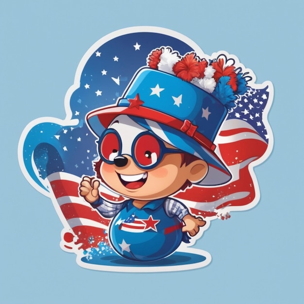 Cheerful Patriotic Cartoon Character in Star-Spangled Hat | Jiffy Designs