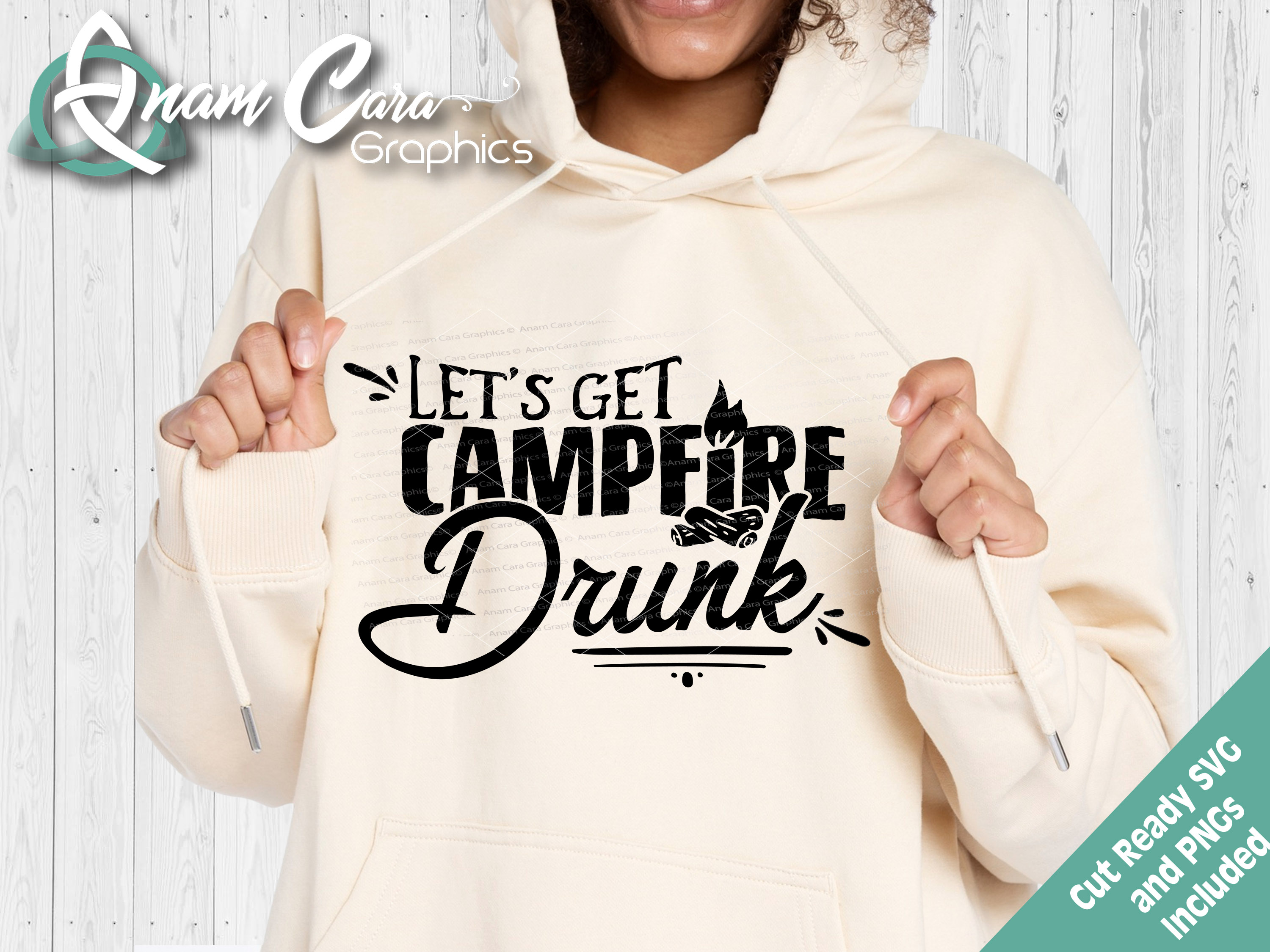 'Let's Get Campfire Drunk' Bold Typography with Playful Flame and Log ...
