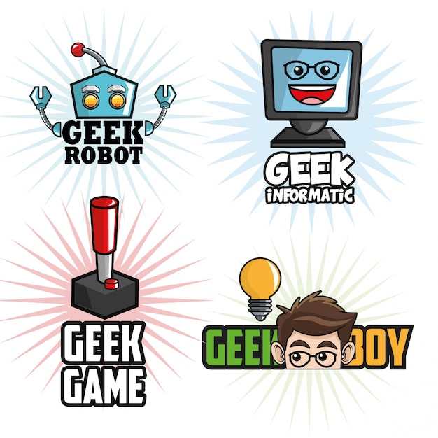 Diverse Collection of Playful Geek-Themed Illustrations and Icons ...