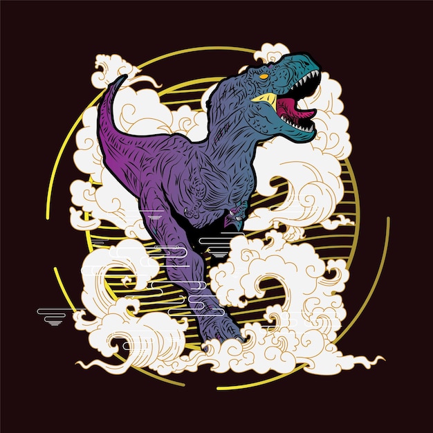 Fierce Tyrannosaurus Rex Bursting Through Clouds in Vibrant Hues ...