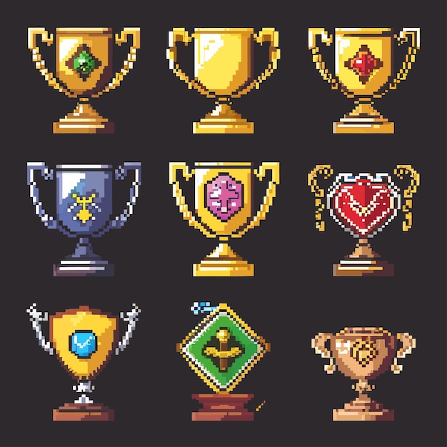 Vibrant Pixel Art Trophy Collection: Diverse Designs for Various Usages ...
