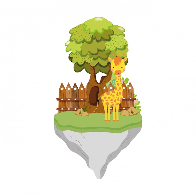 Whimsical Giraffe in Lush Floating Island with Wooden Fence | Jiffy Designs