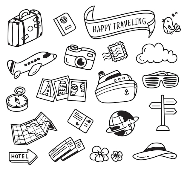 Whimsical Travel-Themed Doodle Collection for Versatile Design Use ...