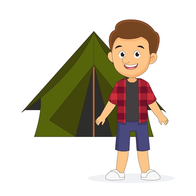 Cheerful Boy Camping with Green Tent | Jiffy Designs