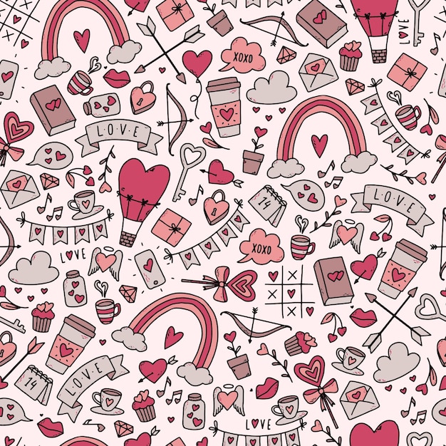Whimsical Valentine's Day Doodles in Vibrant Red and Pink | Jiffy Designs