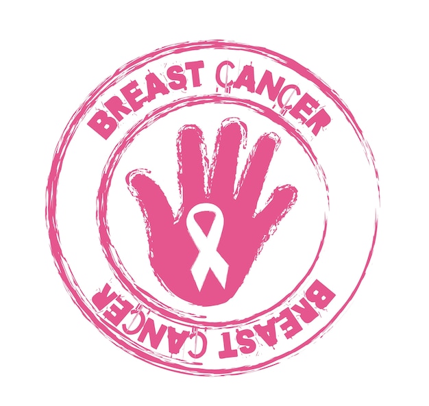 Pink Handprint with Breast Cancer Awareness Ribbon Emblem Design ...