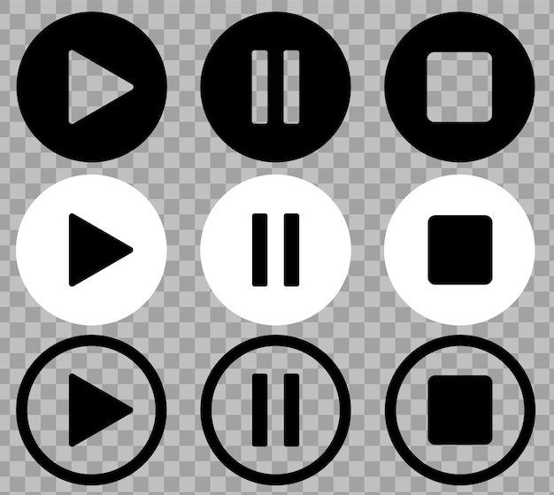 Minimalist Media Player Buttons in Monochrome Circles | Jiffy Designs