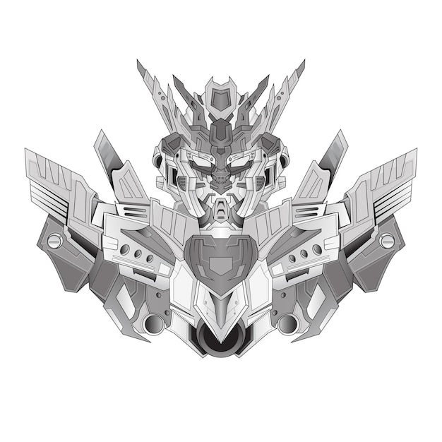 Futuristic Mech Warrior Emblem in Striking Monochrome | Jiffy Designs