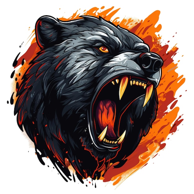 Fierce Black Bear Head Roaring with Fiery Intensity | Jiffy Designs