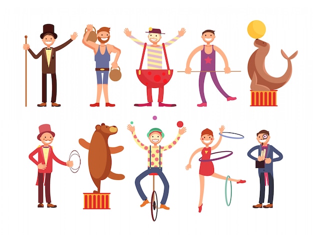 Colorful Circus Performers and Characters Illustration Collection ...