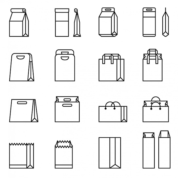 Diverse Packaging Designs: Minimalist Outlines of Bags and Boxes ...