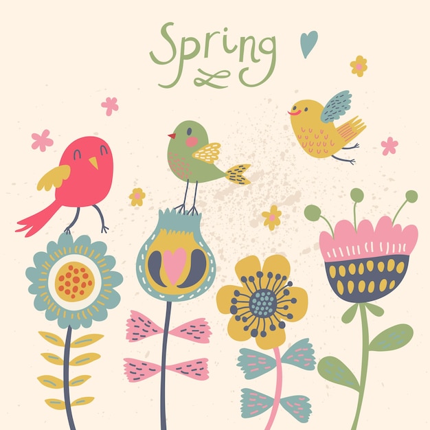 Whimsical Spring Birds and Floral Illustration | Jiffy Designs